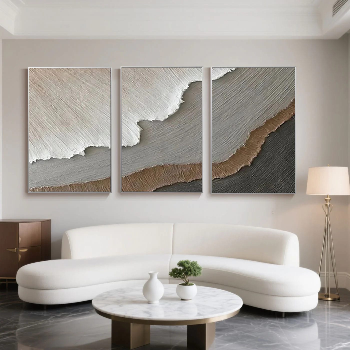 Abstract 3D Textured Neutral Wall Art Set of 3 | Modern Home Decoration ...