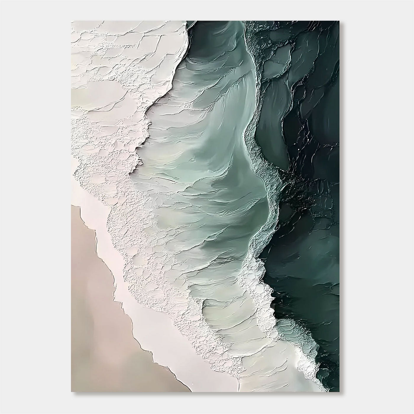 Modern Abstract 3D Ocean Wave Wall Art – Large Vertical Canvas in Green ...