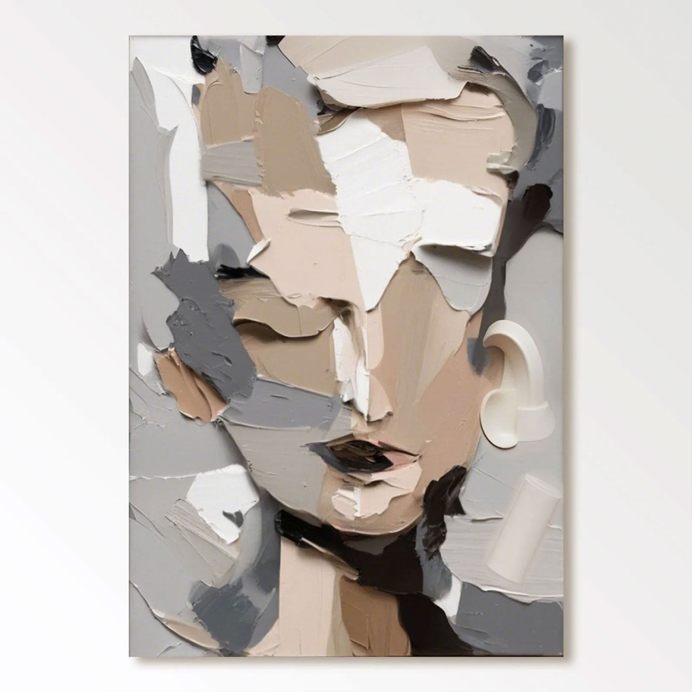 Abstract Modern Portrait Neutral Tones Large Vertical Canvas Art for ...