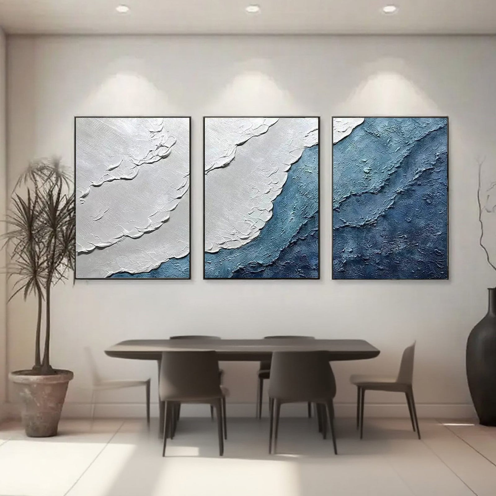 Textured Ocean Wall Art Blue and White Abstract Painting Vertical Decor ...