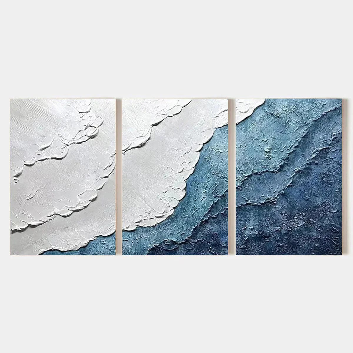 Textured Ocean Wall Art Blue and White Abstract Painting Vertical Decor ...
