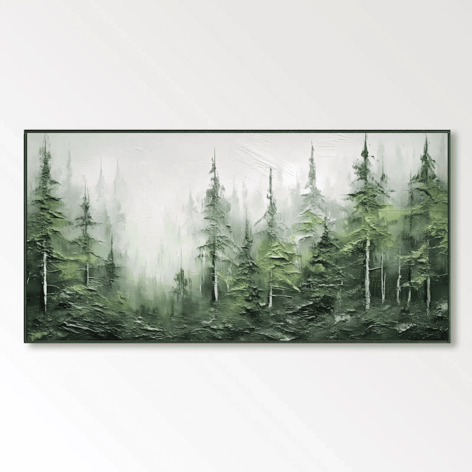 Textured Green Forest Landscape Painting Large Horizontal Canvas Art ...