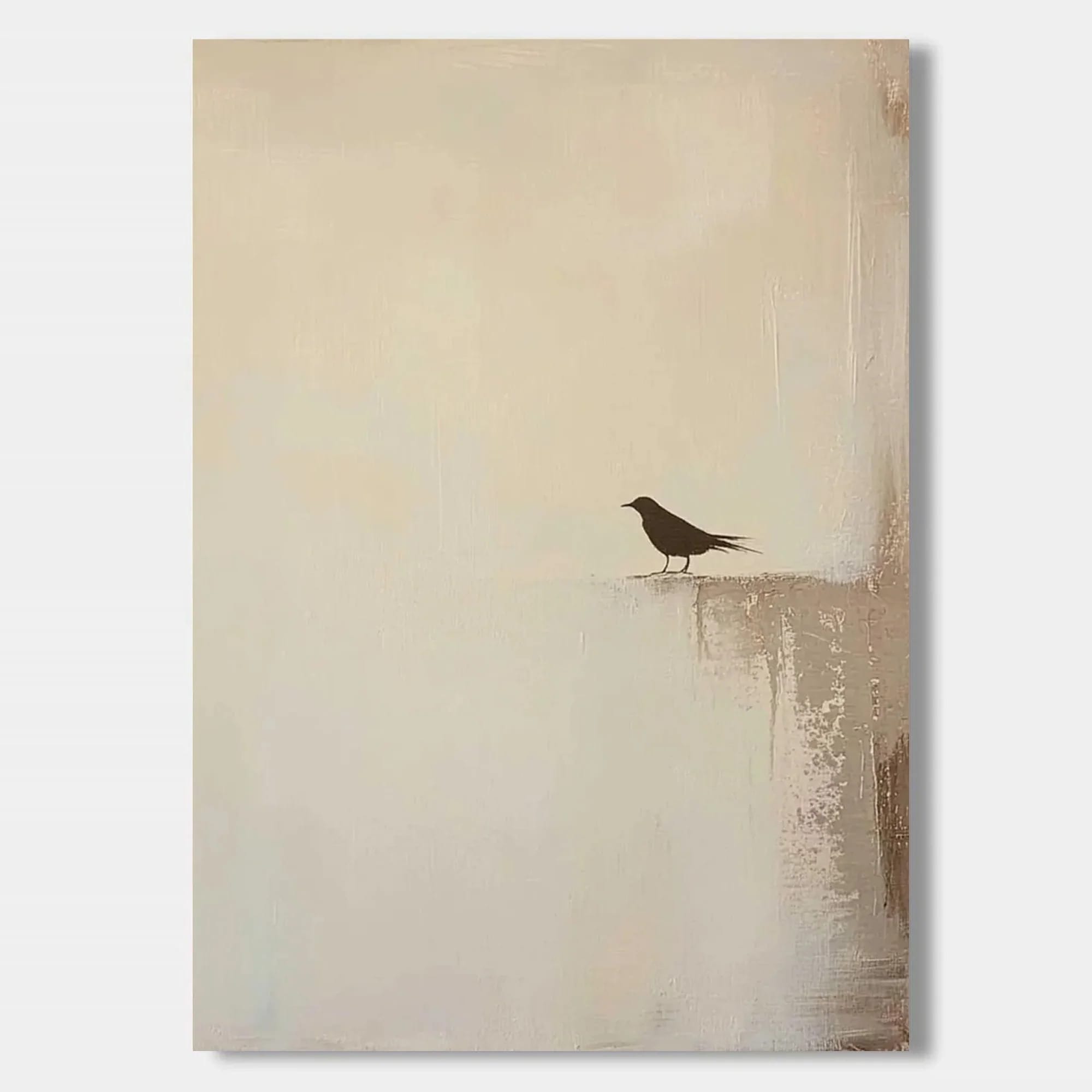 Japandi Zen Bird Minimalist Wall Art Beige and Brown Large Vertical ...